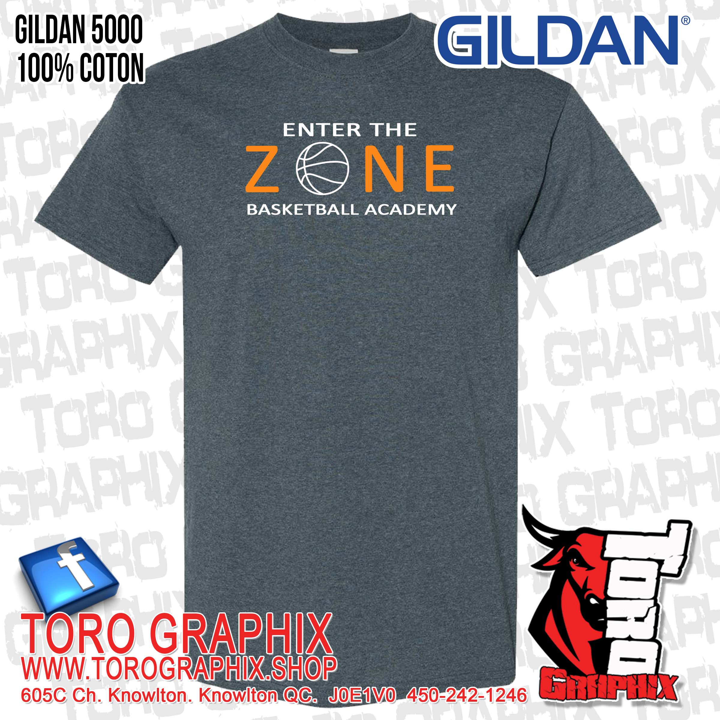 Zone Basketball, T-Shirts Gris Logo Orange | Toro Graphix