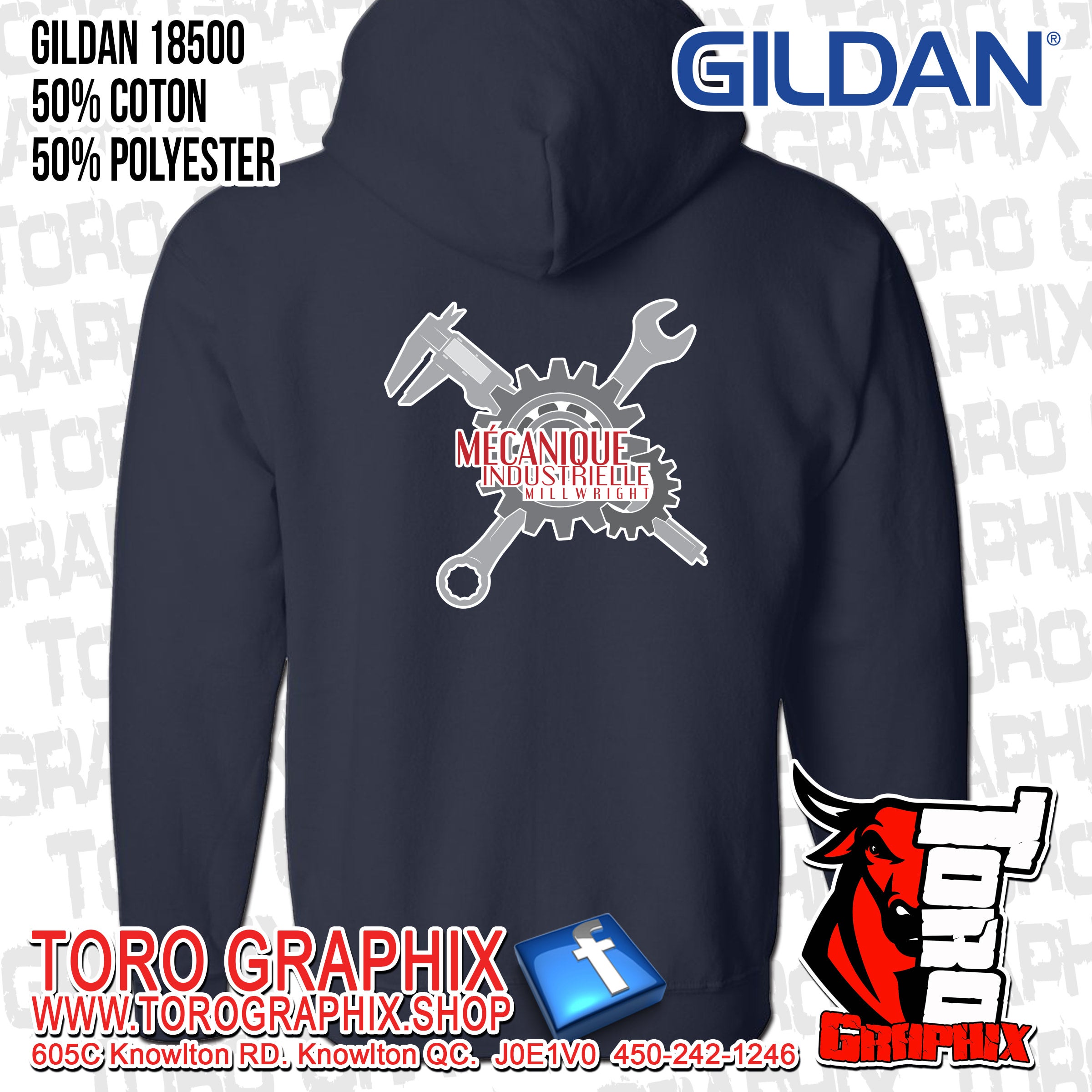 Mécanique Hoodie Bleu Marin / Navy Blue | Toro Graphix